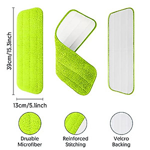 Spray Mop Pads Heads Replacement Compatible with Swiffer PowerMop - MEXERRIS Microfiber Wet Mops Refill Mop Cleaning Pads Floor Mop Pads Fit for All Spray Mops & Velcro Design Mops,7 Pcs/Set Green