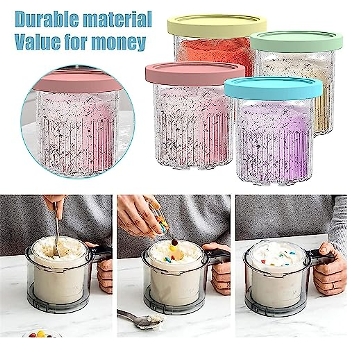 Creami Pint Containers Replacement for Ninja Creami Deluxe Pints 24oz NC501, Compatible with Ninja NC501 NC500 Series Creami Deluxe Ice Cream Makers, Ice Cream Containers with Leak Proof Lids