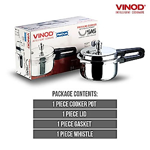 Vinod Pressure Cooker Stainless Steel – Outer Lid - 2 Liter – Induction Base Cooker – Indian Pressure Cooker – Sandwich Bottom – Best Used For Indian Cooking, Soups, and Rice Recipes, Quinoa