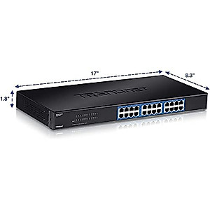 TRENDnet 24-Port Unmanaged Gigabit 10/100/1000 Mbps GREENnet Metal Housing Switch, 48 Gbps Switching Fabric, Fanless, Rack Mountable, TEG-S24G