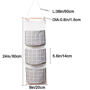 2 Pcs Dndo Wall Door Closet Hanging Storage Bag, Over The Door Closet Organizer with 3 Pockets, Linen Cotton Fabric Hanging Storage Pouches for Bedroom Bathroom- Waterproof & Stylish (Gray/White)