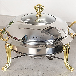 ZJUAN Hotpot Stainless Steel Hotpot Set Mini Hotpot Pot Holder Tempered Glass Lid Gold Silver Chafing Dish Buffet Pan Food Tray Warmer Stainless Steel Shabu Hot Divider Hot Pot Stockpot-Gold||24cm