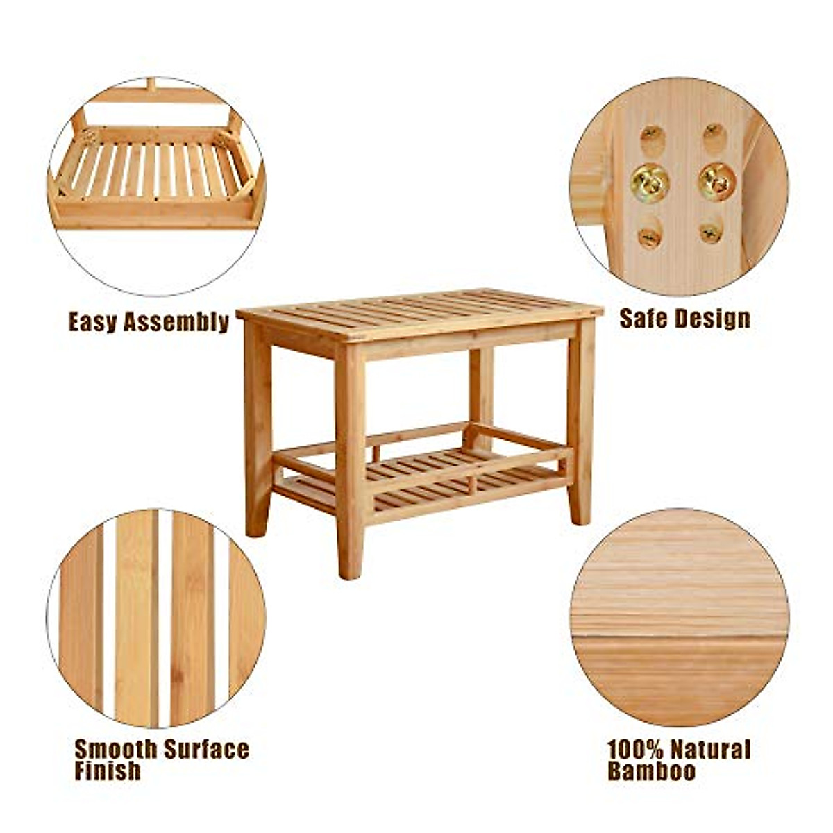 RANDEFURN Shower Bench 24'' Shower Chair with Shelf, Bathroom Bench,Shower Benches for InsideShower, Shoe Organizer or Entryway Bench 24x15x18.2 Inches