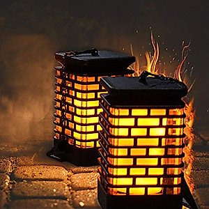 Arzerlize Solar Lanterns Outdoor Hanging Lights Waterproof, Usb or Solar Powered Flickering Flame Hanging Lantern Lights Outdoor Christmas Decoration for Garden Patio Porch Camper Deck 99LED Yellow 2P