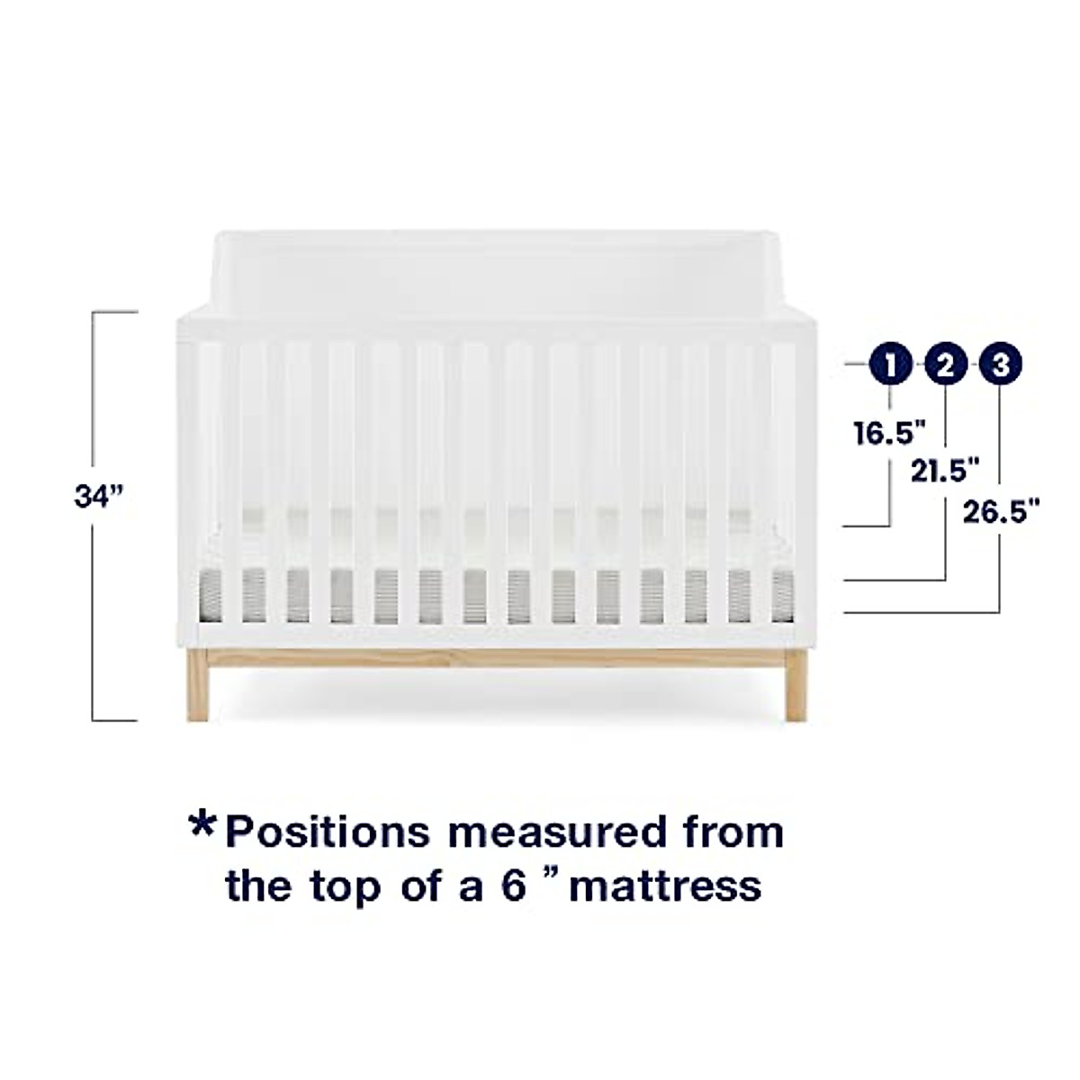 GAP babyGap Oxford 6-in-1 Convertible Crib - Greenguard Gold Certified, Bianca White/Natural