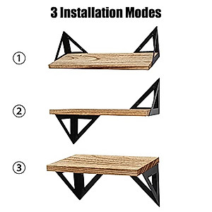 Rustic Wood Wall Shelves Set of 3,Floating Shelves Wall Mounted with Metal Bracket, Wall Mounted Farmhouse Shelves for Living Room, Kitchen, Bedroom and Bathroom