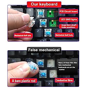 HAMIO Mechanical Gaming Keyboard with 9 RGB LED Rainbow Backlit 100% Anti-ghosting Keyboard with Blue Switches for Windows PC/MAC Games (Back（Square keycap）)