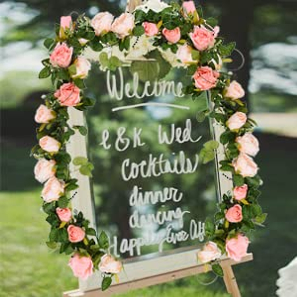 MYT Artificial Fake Rose Flowers Garland Hanging Flowers Vine 2 Pcs for Wedding Arch Flowers、Home Party、 Garden Craft Art Decor(Pink and Champagne)