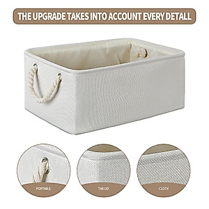 Storage Basket Bins 8 Pack Storage Baskets Bulk for Shelves - Decorative Baskets Storage Cubes Containers W/Handles for Clothes, Books, Home, Garage, Office, Bedroom, Parlor, Car (BeigeWhite)
