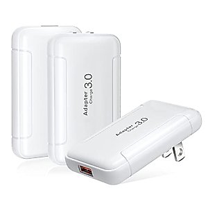 Flat USB Wall Charger, Costyle 3 Pack 18W Quick Fast Charge 3.0 Slim USB Wall Plug Adapter Fast Charging Block with Foldable Plug Compatible for iPhone 11 XR 8 Plus, Samsung Galaxy S10 S9 (White)