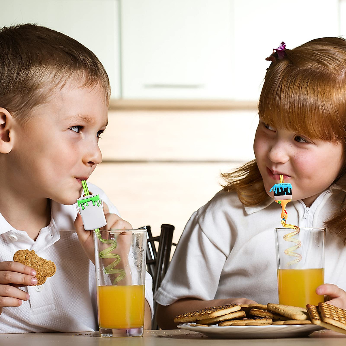 25 Reusable Art Painting Straws for Sip and Paint Brushes Birthday Party Supplies Decorations Favors,Welcome Back to School Party Supplies Gift with 2 Cleaning Brushes