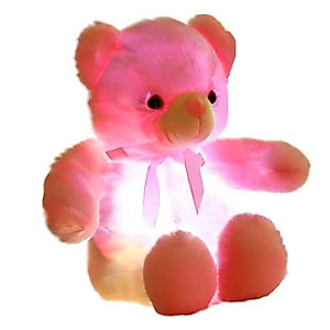 elfishgo Creative Light Up LED Inductive Teddy Bear Stuffed Animals Plush Toy Colorful Glowing Teddy Bear, 20- Inch(Pink)