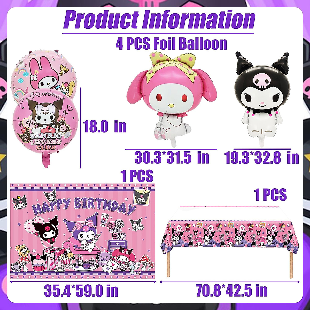 Kawaii Birthday Party Supplies, Kawaii Party Decorations Include Balloons Garland Arch Kit, Latex Balloons, Foil Balloons, Backdrop, Tablecloth, Kawaii Birthday Party Favors