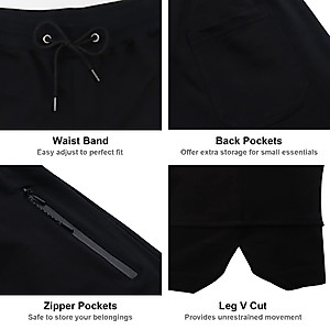 PIDOGYM Men's 5" Gym Workout Shorts,Fitted Jogging Short Pants for Bodybuilding Running Training with Zipper Pockets Black