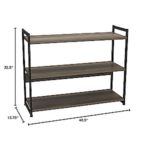 Household Essentials Ashwood 3 Tier Storage Shelf with Metal, Grey Shelves – Black Frame