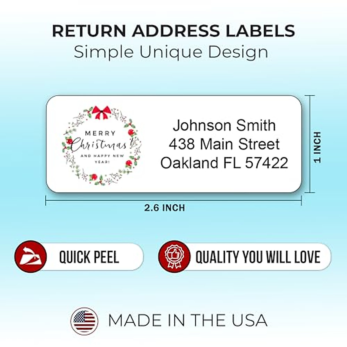 Christmas Address Labels - 150 Personalized Self-Adhesive Stickers, Simple Flat Sheet Custom Holiday Return Labels