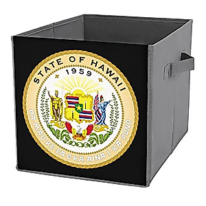 Hawaii State Flag Seal Foldable Storage Bins Printd Fabric Cube Baskets Boxes with Handles for Clothes Toys, 11x11x11
