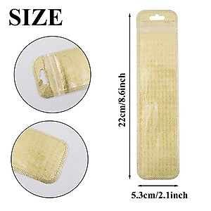 50pcs Resealable Mylar Ziplock Bags Long Jewelery Plastic Bags with Front Window Smell Proof Bag Packaging for Lip Gloss Lash Food Electronics Jewelry Electronics Pen Jewelry Necklace (Gold)