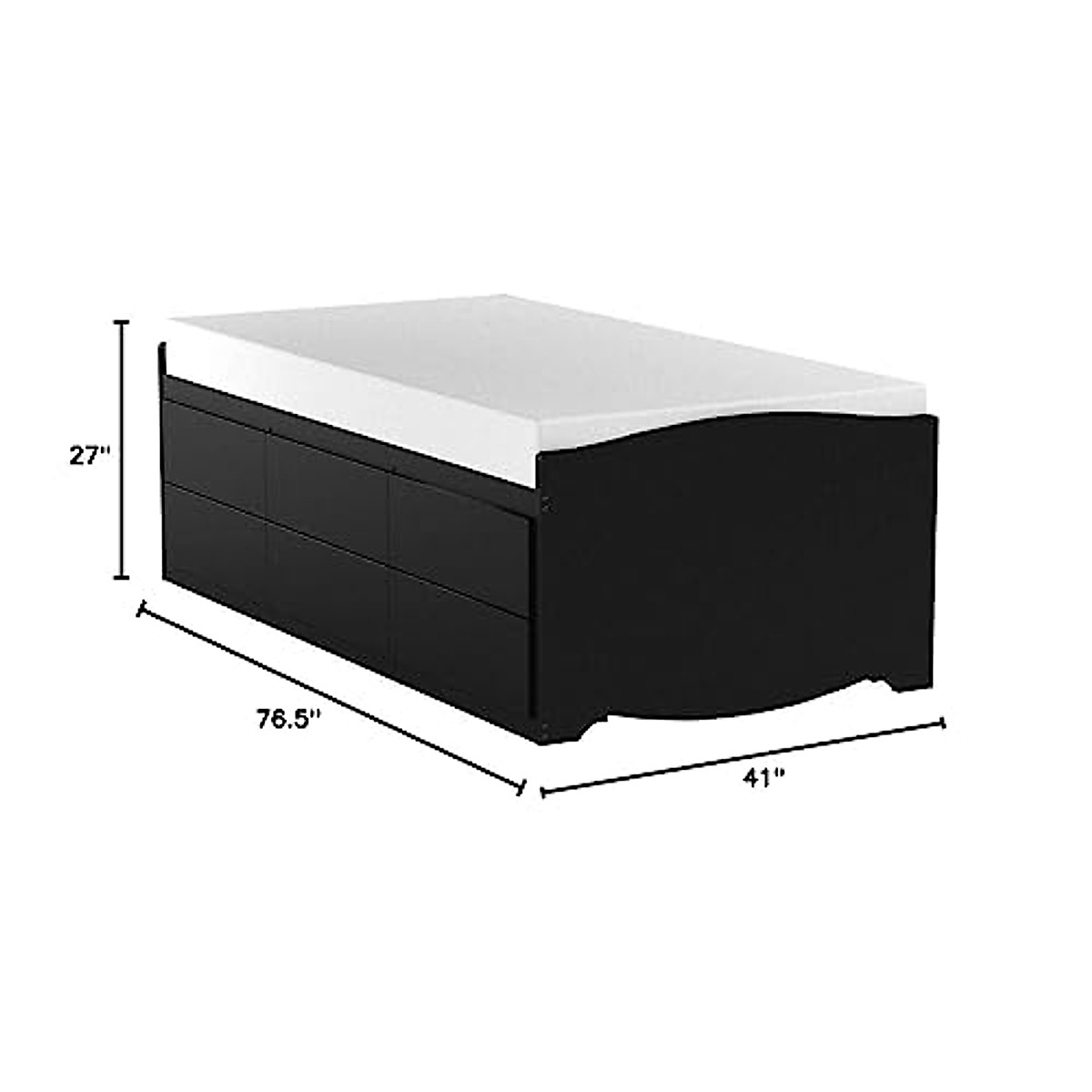 Prepac Captain's Platform Storage Bed with 6 Drawers, Twin, Black
