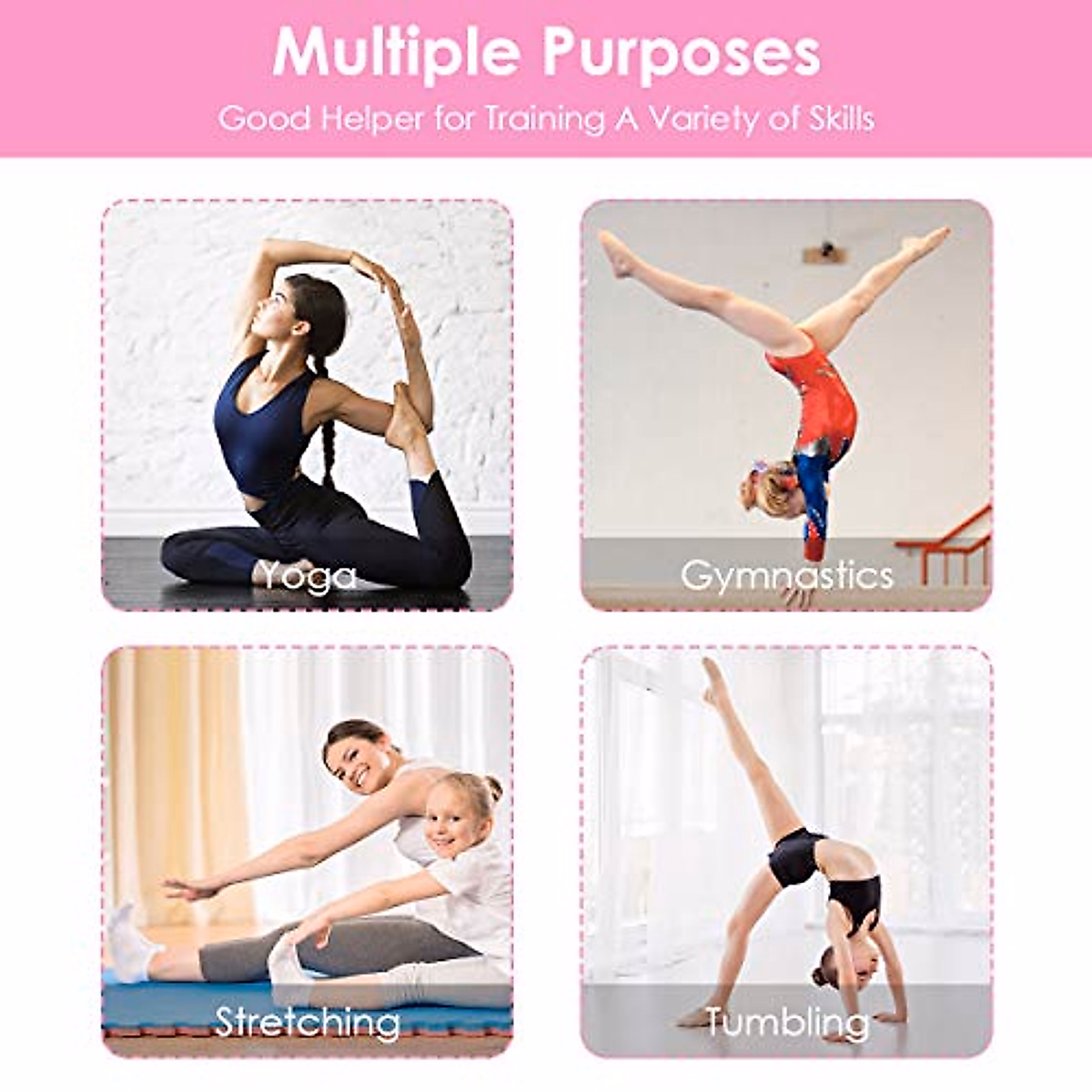 Giantex Incline Gymnastics Mat Wedge Folding and Non-Folding Gymnastics Gym Fitness Skill Shape Tumbling Mat for Kids Play Home Exercise Aerobics (Light Pink/Purple 60"X30"X14")