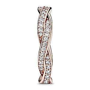 Pandora Sparkling Twisted Lines Ring - Stackable Rose Gold Ring for Women - 14k Rose Gold-Plated Rose with Cubic Zirconia - Size 9
