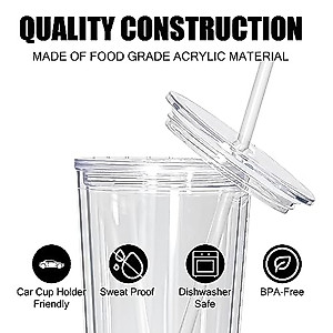 AGH 24oz Acrylic Double Wall Insulated Tumblers(4Pack), Transparent Drilled Plastic Double Wall Tumblers with Straw & Hole Stopper, Acrylic Snow Globe Tumbler