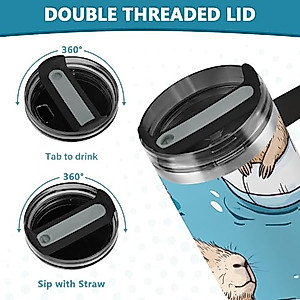 Selerdon 40 oz Tumbler Capybara Float with Handle and Straw Lid Vacuum Stainless Steel Insulated Water Bottle Travel Mug Car Cup Holder Friendly BPA Free for Gym Travel Office