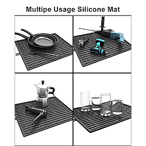 Large Silicone Dish Drying Mat for Kitchen Counter with Faucet Mat - XL Dish Drying Mat 20" x 16" - Dish Drying Rack Mat, Heat Resistant Hot Pot Pad, Non-Slip Sink Mat, BPA Free, Dish Washer Safe