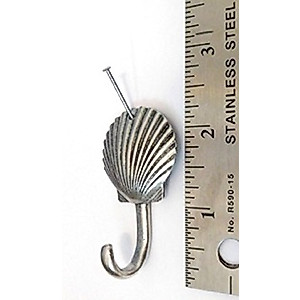 Small Scallop Shell Decorative Wall Hook, Silver Metal Beach Decor