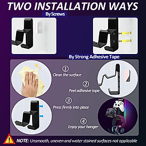 ArtCWK RGB Dual Game Controller & Headphone Holder Charger with 10 Light Modes and 2 USB Charging Port, Wall Mount Stand Charger for Xbox PS5 PS4 PS3 Xbox Switch, for All Universal Gamepad & Headsets