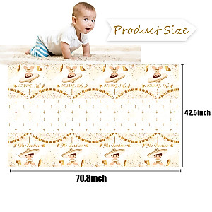 GREHUMOR Mi Bautizo Decoration-First Communion Tablecloth for Boy God Bless,Baptism Party Decoration Christening Party Supplies 2PC