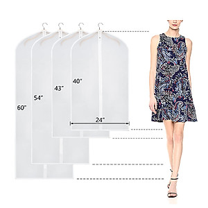 Zilink Clear Garment Bag Dress Bags for Storage 54-inch Coat Bags with Full Length Zipper for Clothes Closet Storage, Set of 6