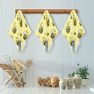 JIPONI 6 Pack Kitchen Dishcloth, Cute Honey Bee Cartoon Absorbent Dish Towels Reusable Soft Cleaning Cloths 11 x 11 inch