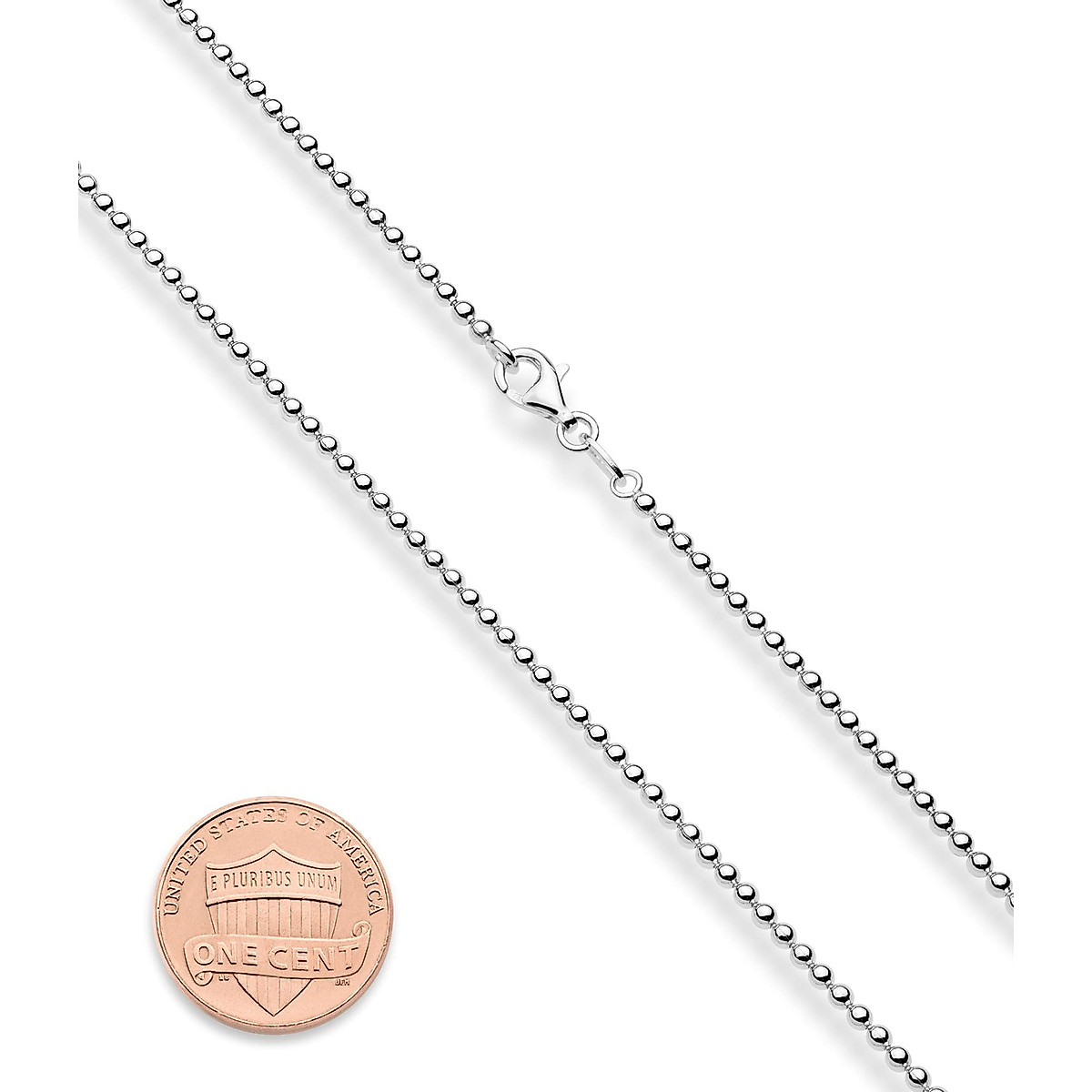 Miabella Italian 925 Sterling Silver 2mm Ball Chain Solid Bead Necklace Made in Italy(Length 20 Inches)