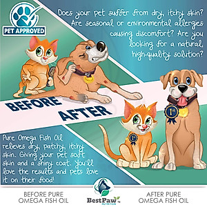 Best Paw Nutrition - Pure Omega Fish Oil for Dogs, Cats & Ferrets - Liquid Supplement for Joint Pain Relief - Soft Skin & Shiny Coat - Omega 3 Fish Oil Pets Love - 16oz