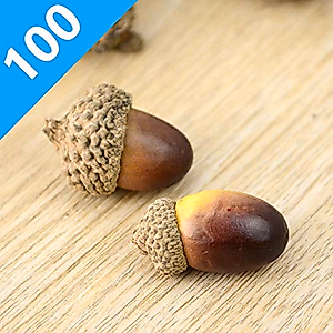 Onwon 100pcs Simulation Artificial Lifelike Small Acorn with Natural Acorn Cap for DIY Decoration Crafting Home House Kitchen Decor - Fake Fruit Props Acorns