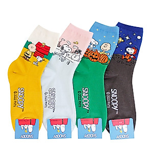 The Peanuts Snoopy Women and teen girls Licensed Socks Collection Socksense (Travel_4pairs)