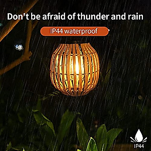 Outdoor Solar Lantern Lights Hanging Large Rattan Garden Lantern Waterproof- Rustic Table Lamp with Edison Bulb Women Gift Decoration for Garden Patio Boho Wedding