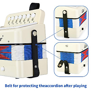Eastar Kids Accordion Toy Accordian Mini Musical Instruments 10 Keys Button for Child Children Kids Toddlers Beginners (White)