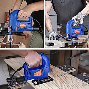 SORAKO Jigsaw, 5.0Amp Jig Saw Tool Corded Electric Power Cutter,800-3000 SPM Jig Saw, 6 Variable Speed, 0°-45° Bevel Cutting, 4 Orbital Sets, for Woodworking with 2PCS Blades & Scale Ruler