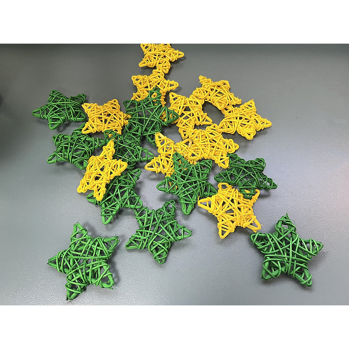 Chaokui Green Yellow-Rattan Star Decorative Wicker Ball for Vase Bowl Home Garden Wreath Tree Decoration DIY Craft Art Hanging Ornament 20pcs,2.4inch,Green+Dark Green