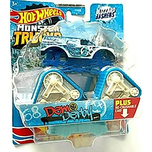 Monster Trucks Blizzard Bashers Demo Derby with re-Crushable car, 1:64 Scale diecast Truck