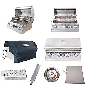 Lion Premium Grills | BBQ Gas Grill Bundle | 32 Inch Grill Package 3 (Propane Gas), Double Access Doors, Single Side Burner, Multi-Funtional Bin, 4 Sets of Ceramic Flame Tubes with Tray, and More