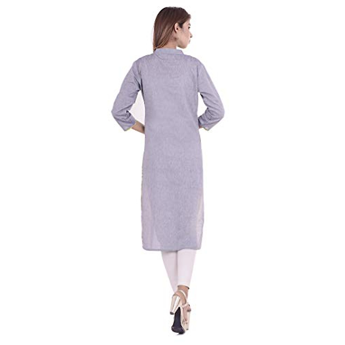 Indian Women's Plain Cotton Kurti Grey Top By Chichi, Medium