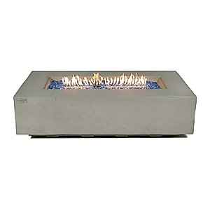 Elementi Plus Meteora Outdoor Table 55.9 Inches Fire Pit Patio Heater Concrete Firepits Outside Electronic Ignition Backyard Fireplace Cover Fire Glass Included Liquid Propane