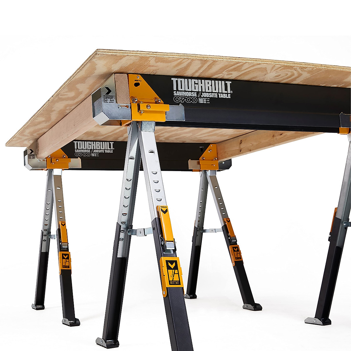 ToughBuilt - Folding Sawhorse - Sturdy, Durable, Lightweight, Heavy-Duty, 100% High Grade Steel - Adjustable up to 4x4 Size Support Arms - 1300 LB Capacity - (TB-C700) - 2 Pack