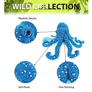 DolliBu Blue Octopus Stuffed Animal - Wild Collection Sea Animal Plush Gift for Kids, Realistic Plush Sea Critters, Cute Stuffed Octopus Sea Creature Toy for Boys and Girls - 16 Inches