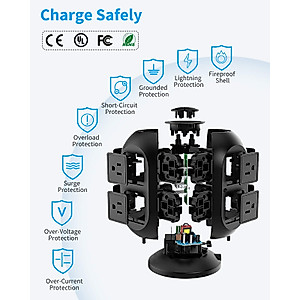Surge Protection Power Strip Tower, BESFAN 10 FT Extension Cord with 8 AC Outlets and 4 USB Ports, Indoor Extension Cord with Overload Protection