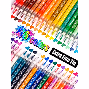 36 Colors Extra Fine Tip Paint Pens Paint Markers, Premium Acrylic Paint Pens For Rock Painting, Canvas, Wood, Glass, Ceramic, Fabric, Acrylic Paint Markers Set for Painting Supplies