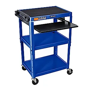 Luxor Rolling Multipurpose Height Adjustable Steel AV Utility Cart With Pullout Keyboard Tray Shelf Black